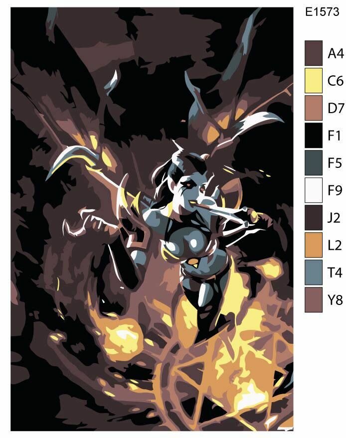 Детская картина по номерам E1573 "Игра Dota 2 (Дота 2). Квопа (Queen of Pain)" 20x30