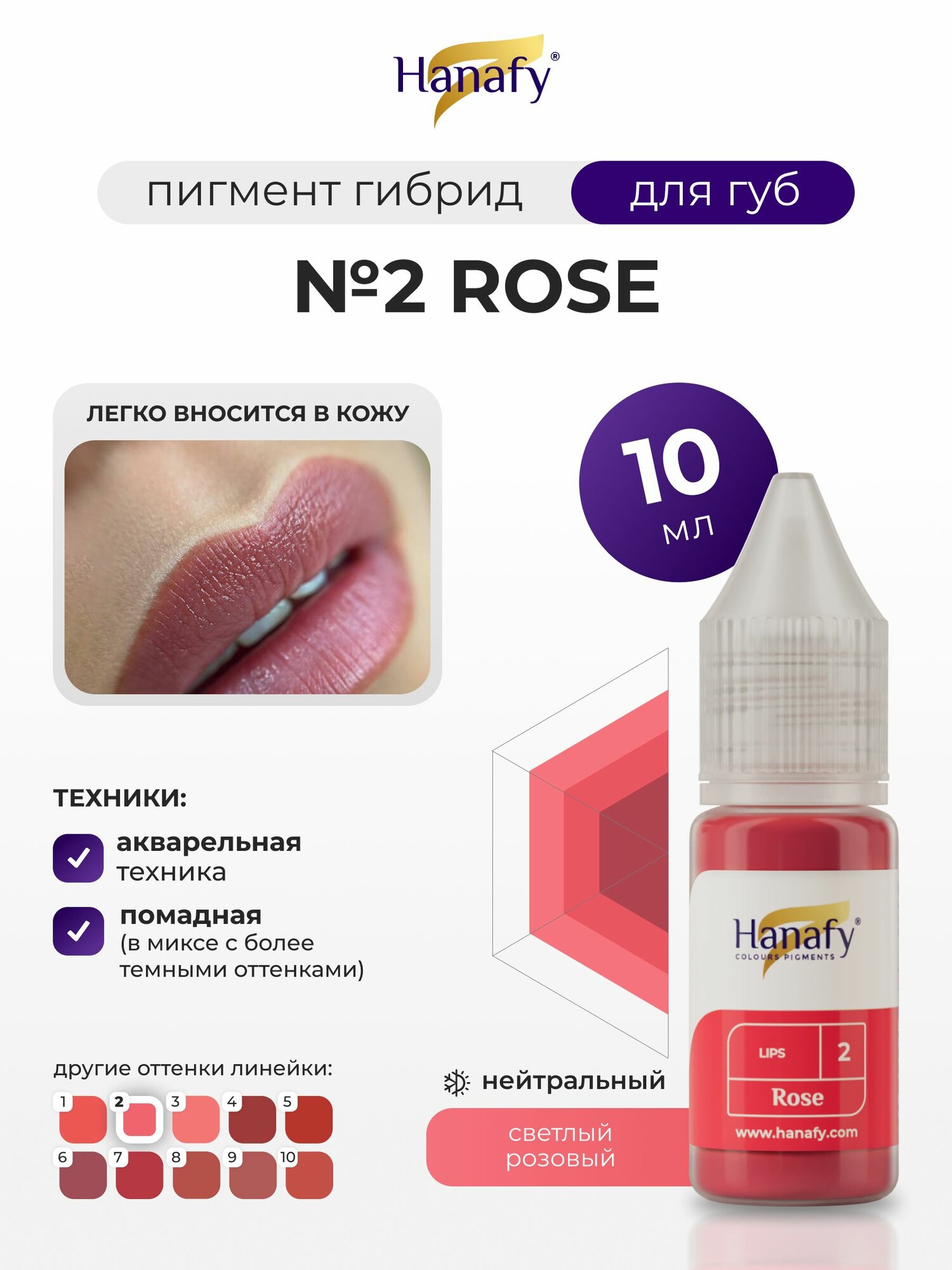 Пигмент для татуажа и перманентного макияжа губ №2 Rose, 10мл