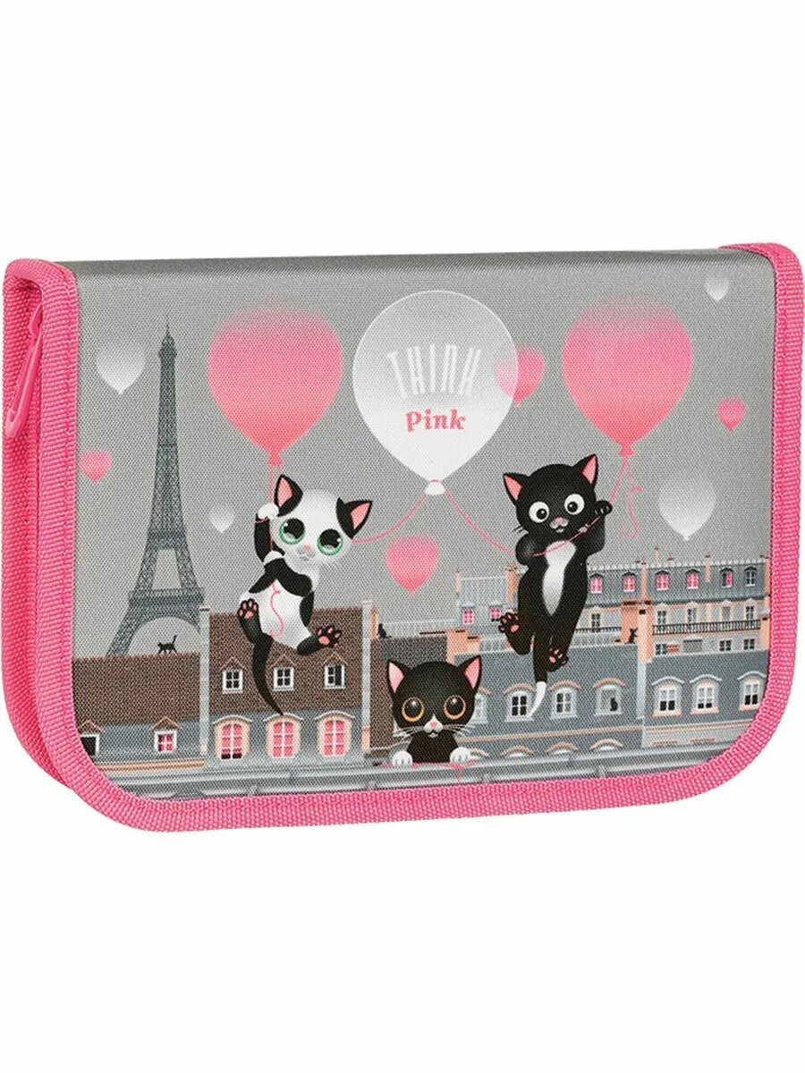 Пенал, 1 отдел, 1 откид. планка, ткань, Think Pink In Paris