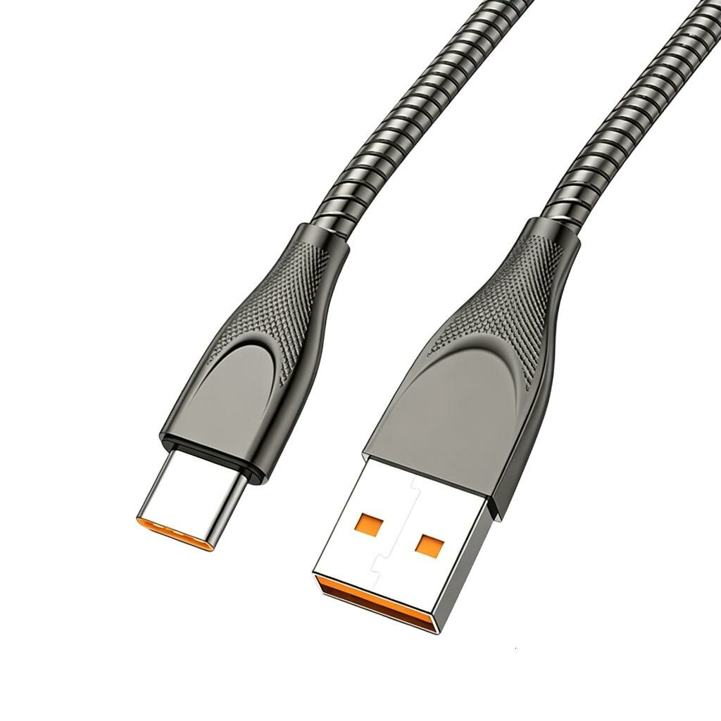 Металлический оплетённый кабель USB–Type-C, Оружейный металл - 1m
