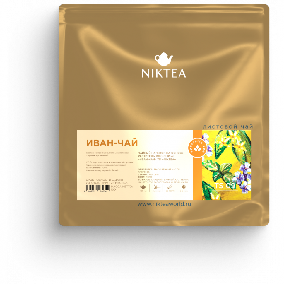 Чайный напиток на основе растительного сырья Niktea Иван-Чай, травяной, 100 гр.