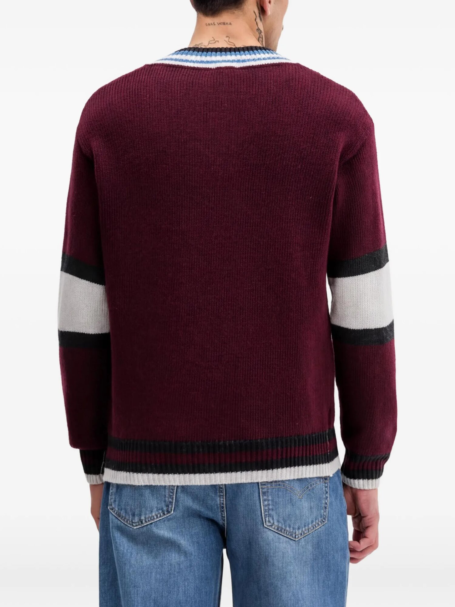 Свитер UNITED COLORS OF BENETTON Striped V-neck sweater, размер L, , red — фото 1