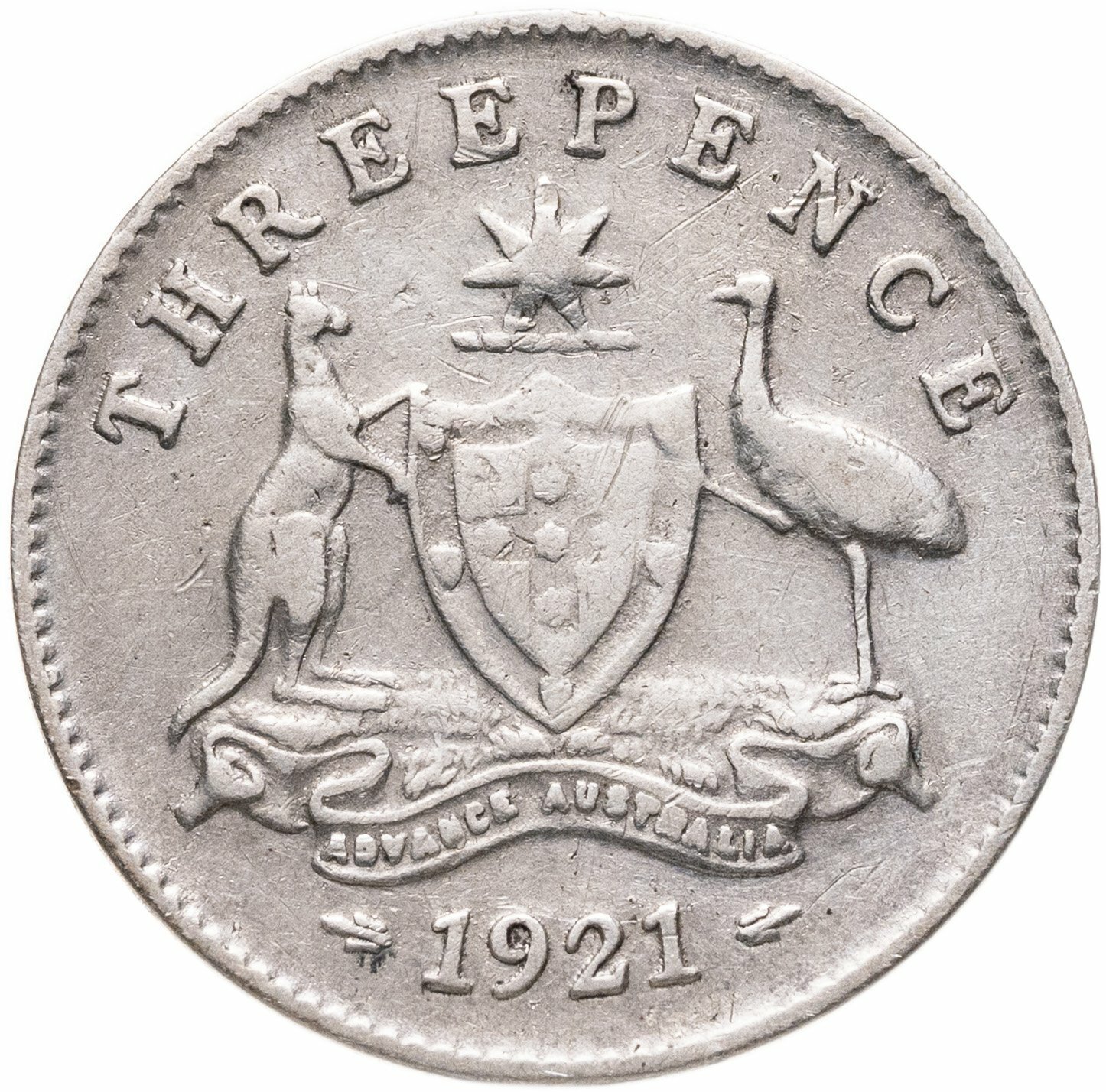 Австралия 3 пенса pence 1921, Серебро 925, в сохранности VF
