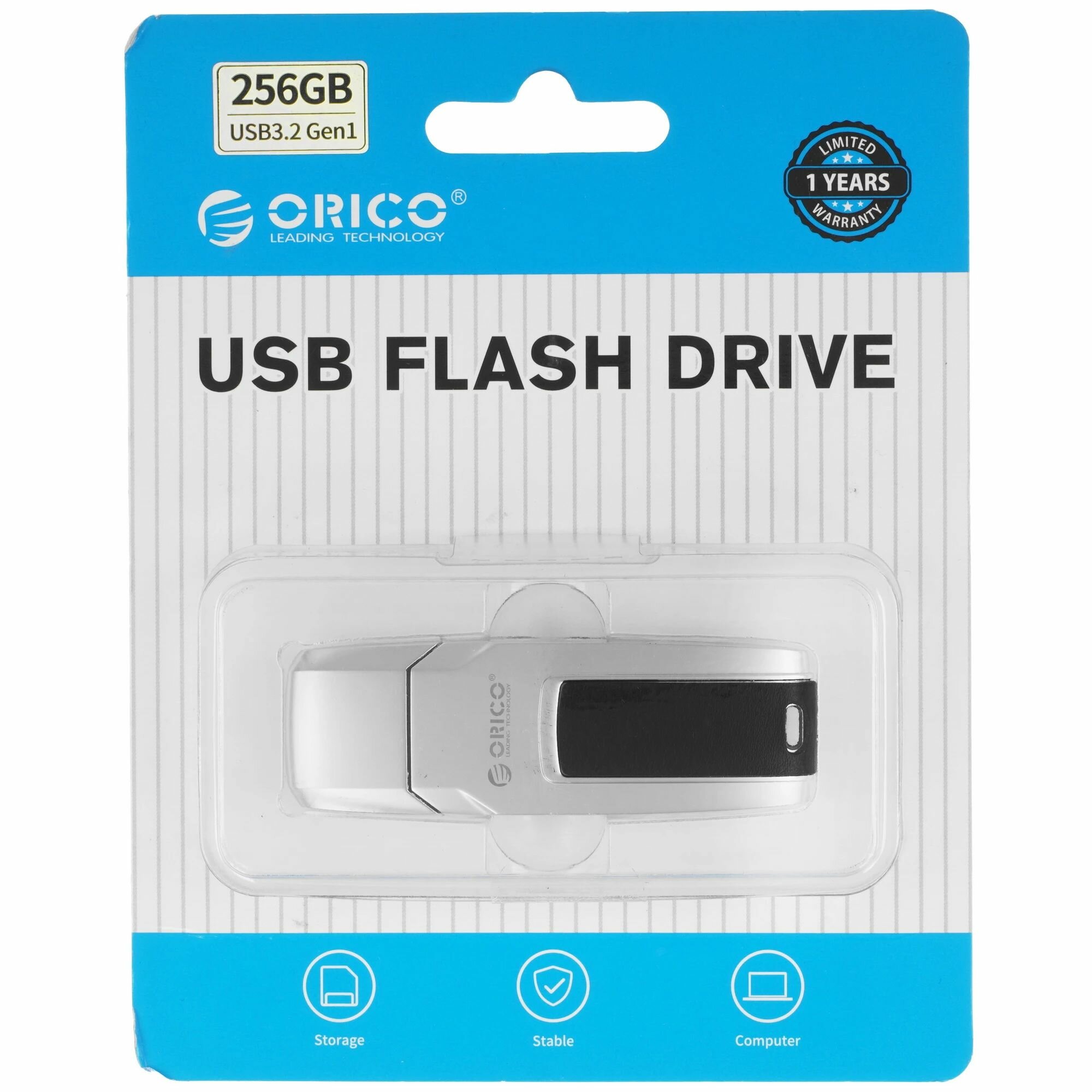 Память USB Flash 256 ГБ ORICO U3-C (U3-C-A256G-SV-BP) - USB3.2, USB Type-A, чтение до 100 МБ/с, запись до 50 МБ/с