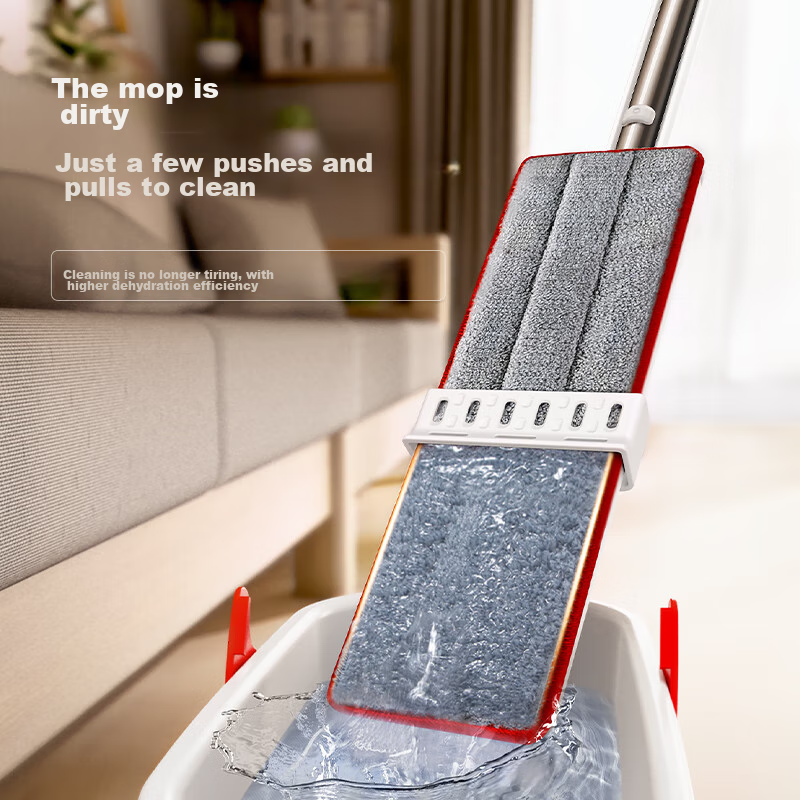 OKwife Mop, Household All-In No-Hand Cleaning with Squeegee Strip, Lazy Person's Flat Mop, Floor Cleaning Tool, Water-Absorbing, Dust-Removing, Floor-Wiping Mop