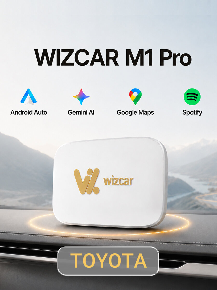 Для TOYOTA RAV4 Highlander 2026 | WIZCAR M1 Pro Беспроводная поддержка Android Auto, Google Waze, Maps, Spotify Music для телефонов Android