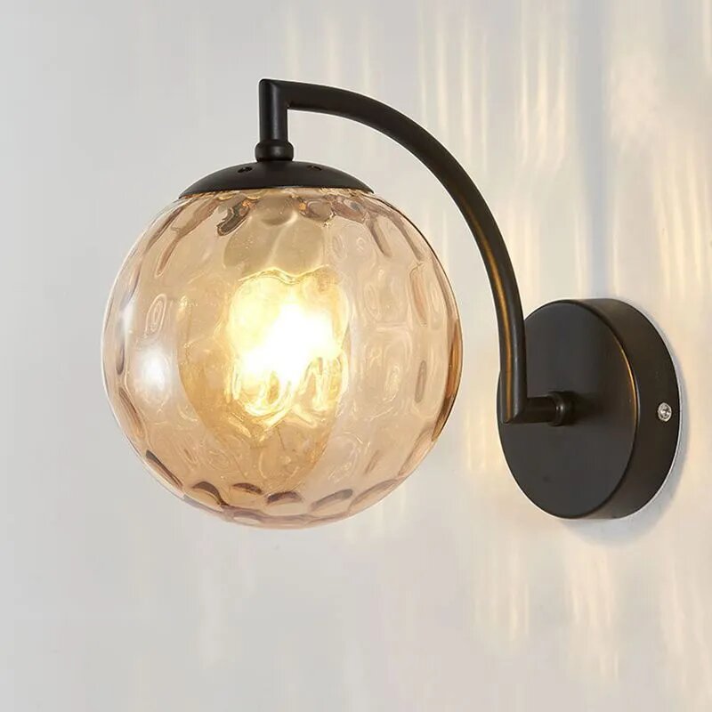 Настенный светильник E27, Nordic style, LED, Metal+glass, Black, Dark Red, 5 sqm