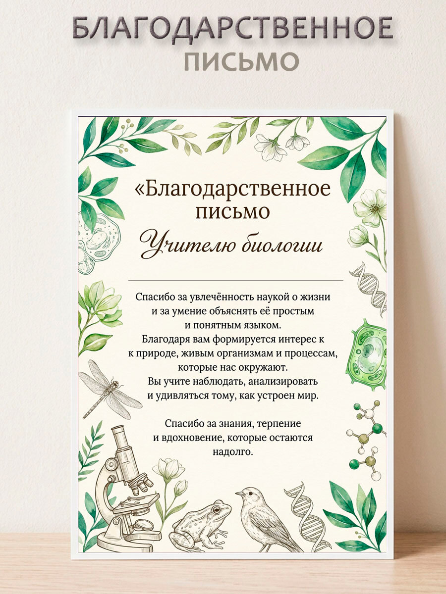 Благодарность учителю биологии