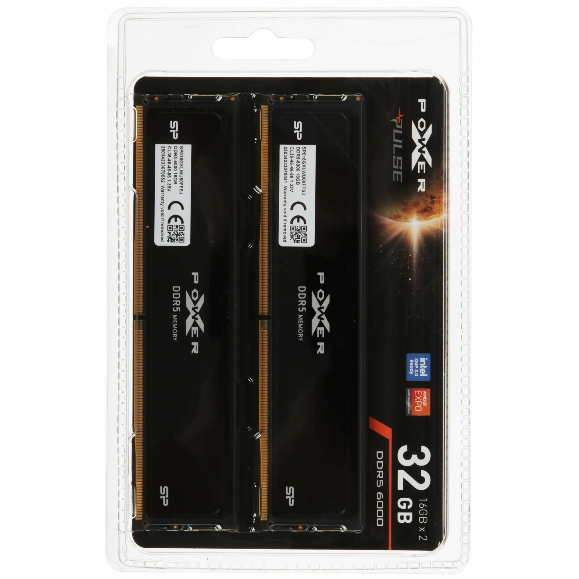 Оперативная память UDIMM Silicon Power Xpower Pulse (SP032GXLWU60FFDJ) 32 ГБ - DDR5, 16 ГБ х 2 шт, 6000 МГц, PC48000