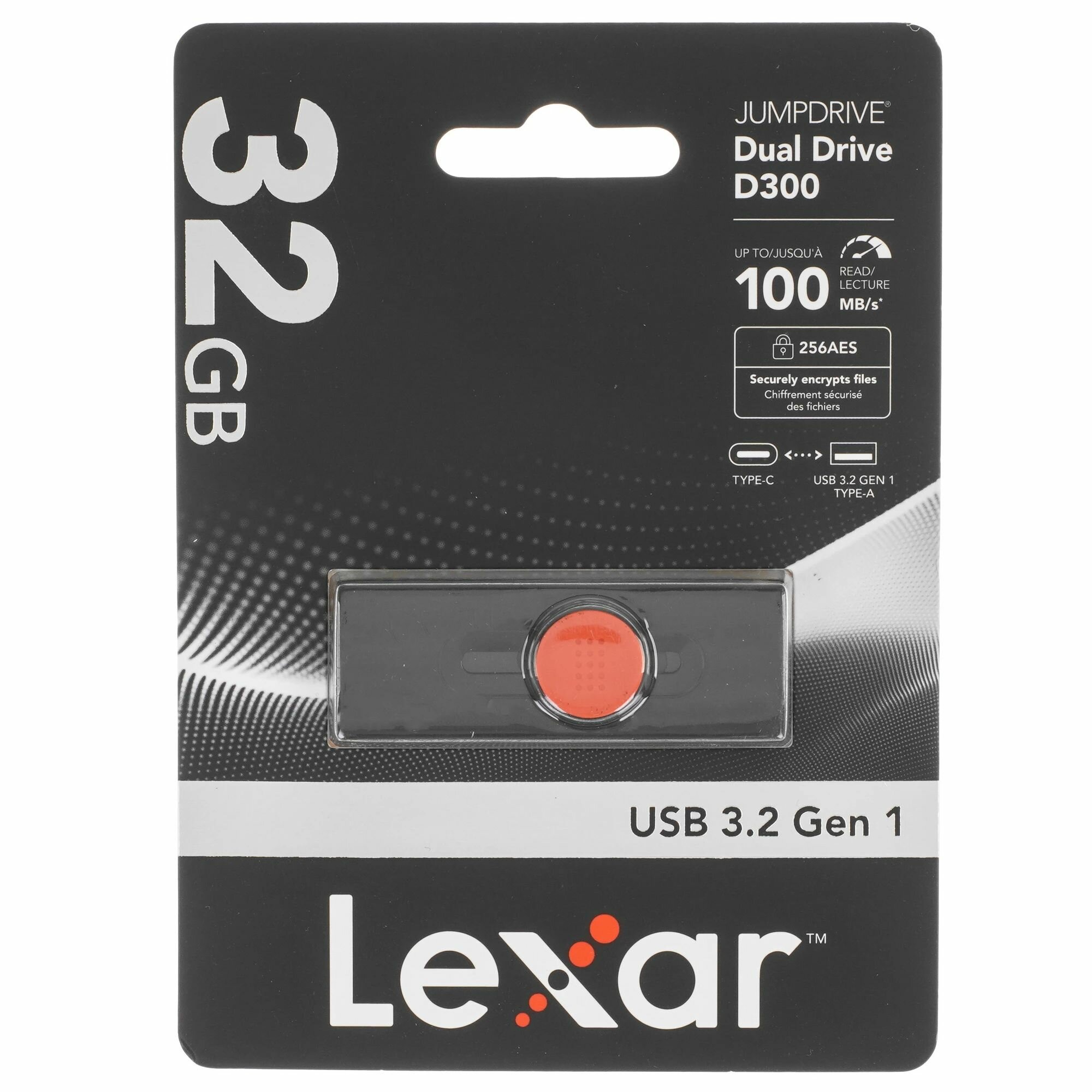 Память USB Flash 32 ГБ LEXAR JumpDrive Dual D300 (LJDD300032G-BNBNG) - USB3.2, чтение до - 100 МБ/с