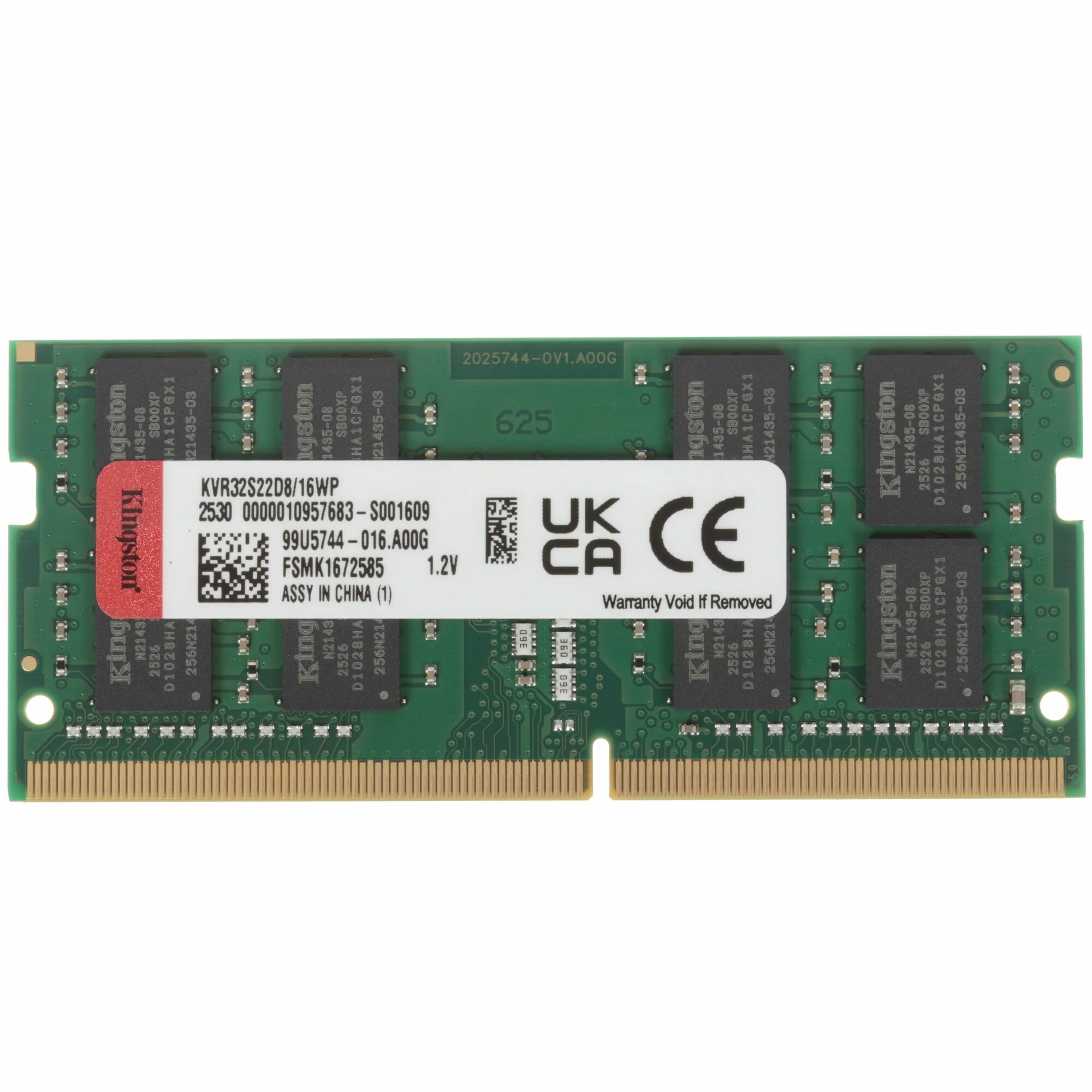 Оперативная память SODIMM Kingston ValueRAM (KVR32S22D8/16WP) 16 Гб - DDR4, 16 ГБ х 1 шт, 3200 МГц, PC25600