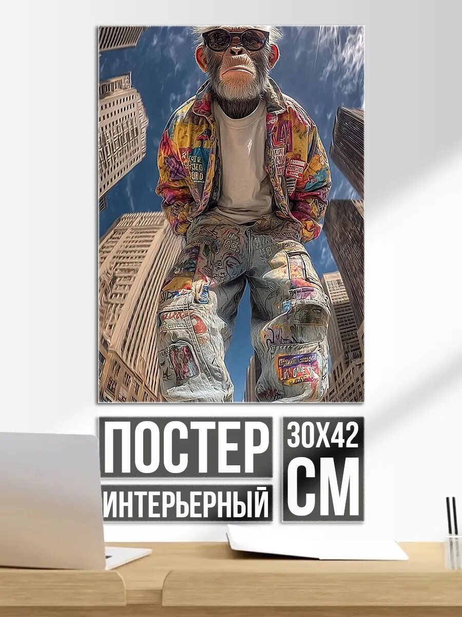 Плакат постер Обезьяна в городе