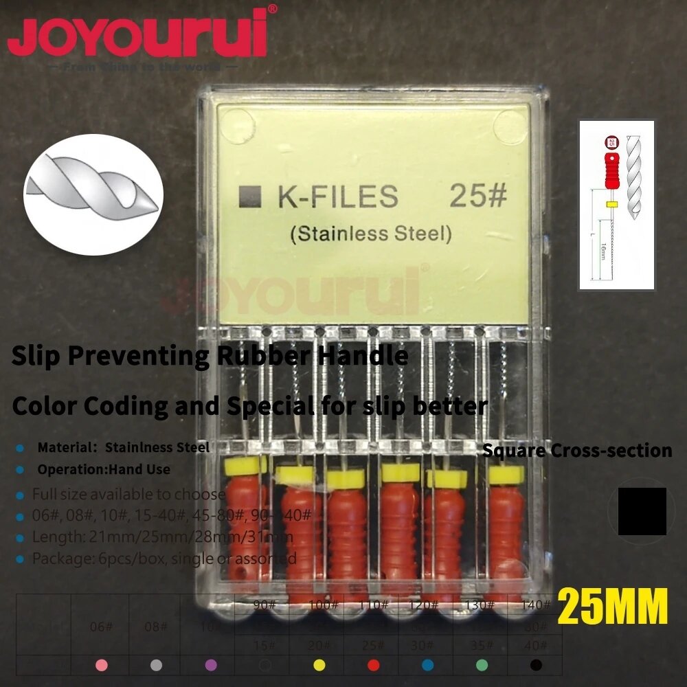 Набор эндодонтических инструментов JOYOURUI K-Files 08#, 6шт K-Files-25MM-25