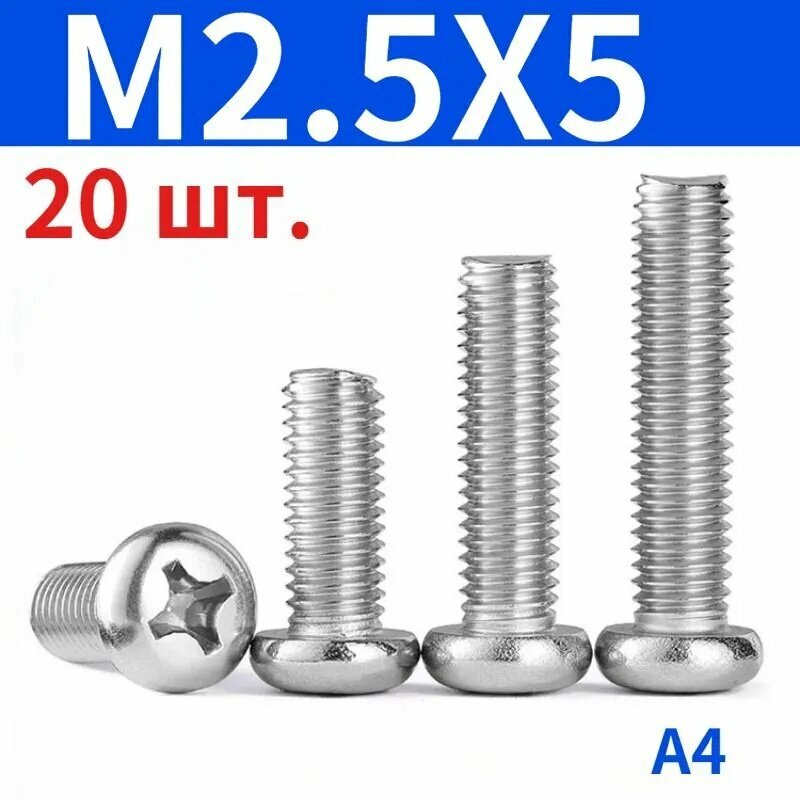 Винт M2.5 x 2.5 x 5 мм, головка: Круглая, 20 шт.