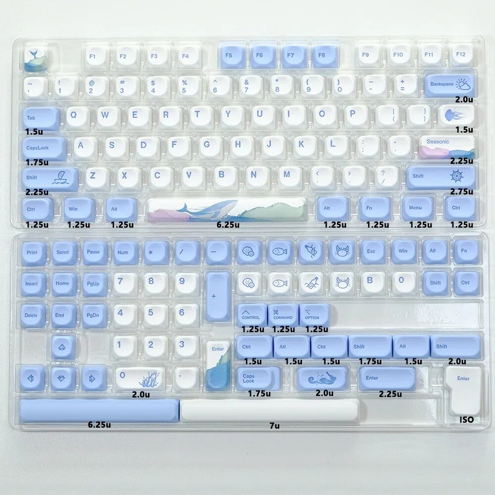 KBDiy GMK 9009 колпачки для клавиш PBT KOA профиль 139 шт Голубой, Ocean Whale-EN