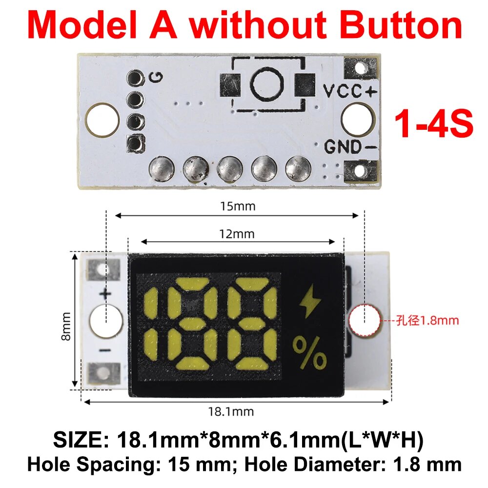 Модуль индикации заряда батареи diymore 1S-4S Model A NO Button