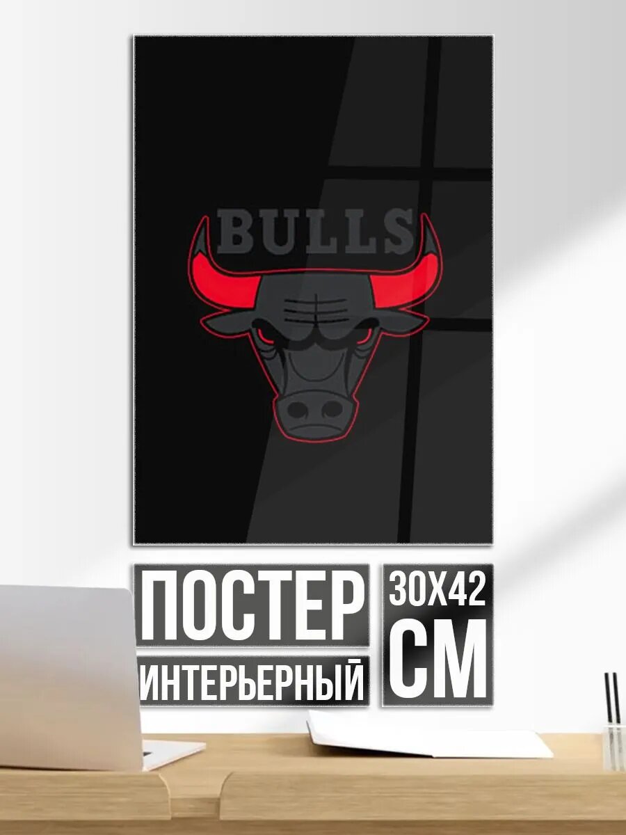 Постер на стену Chicago bulls Чикаго буллс ярость быка