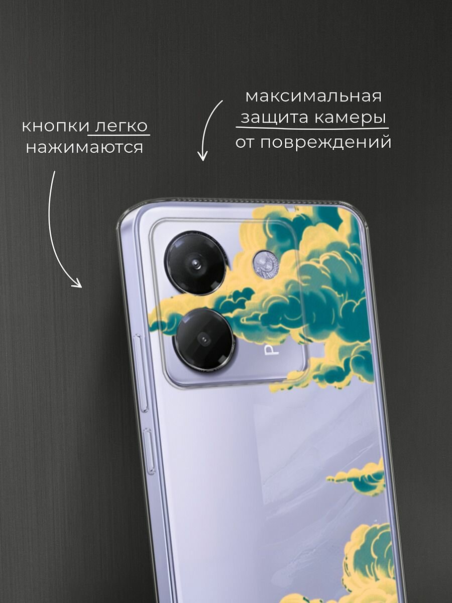 Чехол на Poco M7 Pro / Поко М7 Про с принтом Звездное небо с облаками, прозрачный — фото 1