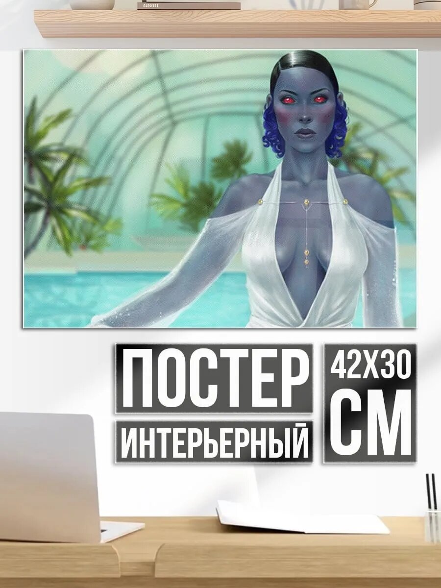 Плакат постер синяя девушка бассейн