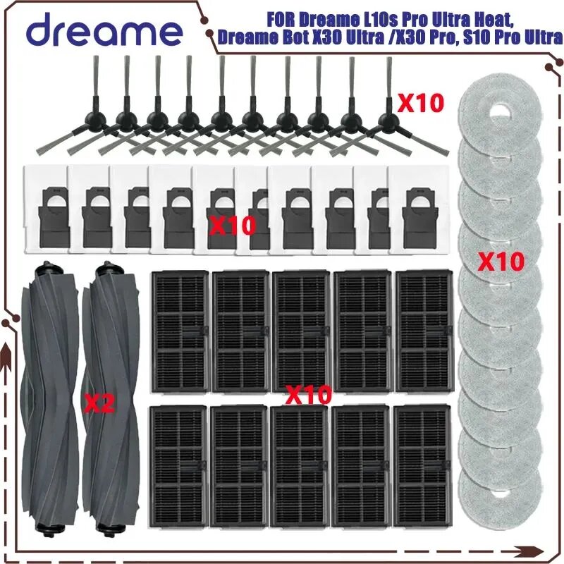 Dreame X30 Pro, Mova E30 Ultra Parts, Trouver E30 ULTRA, основной ролик, боковая щетка, фильтр, Швабра, пылесборник