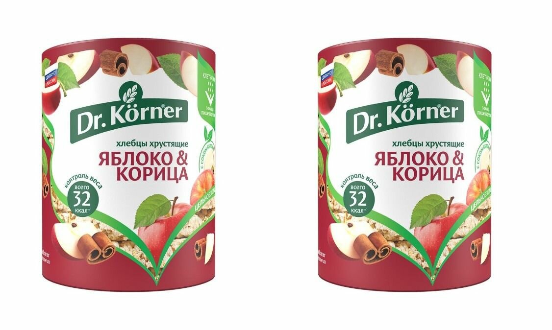 Dr. Korner Хлебцы хрустящие Злаковый коктейль яблочный с корицей, 90 г, 2 уп