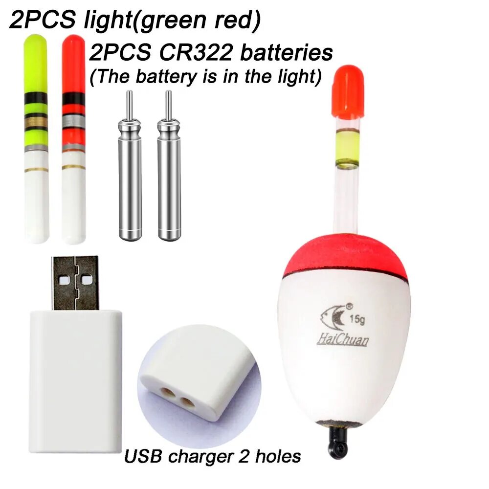 GOBAIT Светящийся поплавок USB-зарядка 3В Green red 15g
