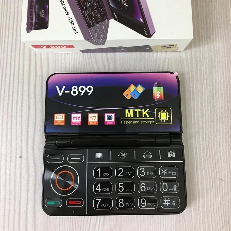 Мобильный телефон V-899 черный складной GSM 2G 2 SIM 32+64 ГБ камера IP55