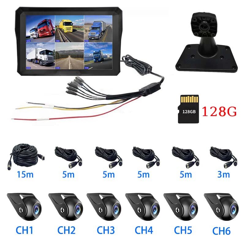 SANAN 6-канальный автомобильный монитор 10.1 дюймов Camera Set 128G