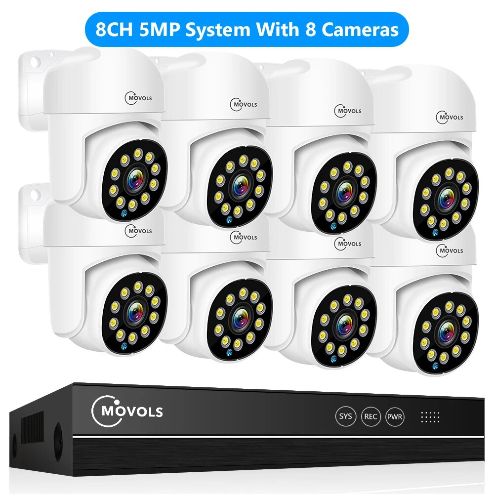 Система наблюдения Movols 4K XMEYE POE 8MP 5MP с двусторонним аудио, PTZ-камера CCTV POE AI для безопасности, набор видеонаблюдения 8-канальный P2P NVR