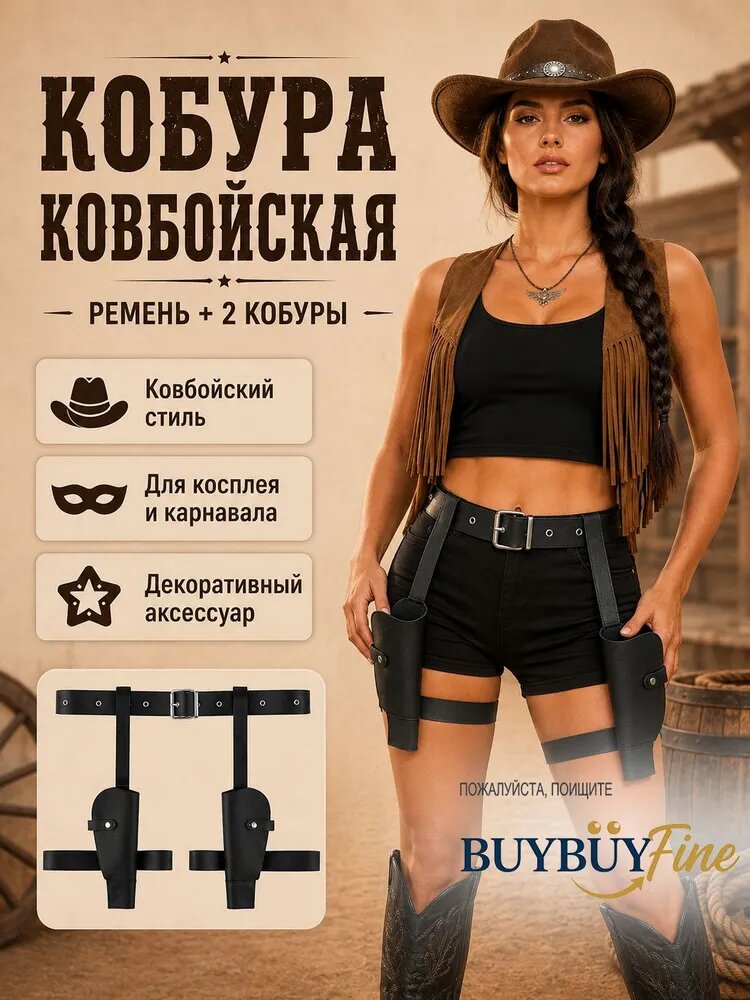 Кобура ковбойская с ремнем, набор из 2 кобур для костюма ковбоя, декоративный аксессуар в стиле вестерн для косплея и карнавала