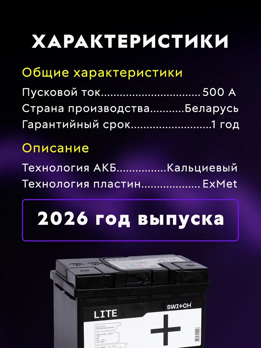 АКБ Switch Lite 60Ач о/п L2 — фото 1