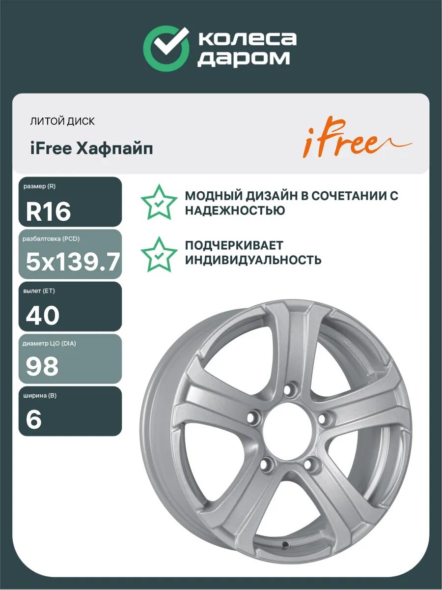 Диски автомобильные литые IFREE Хафпайп R16x6 5x139.7 ET40 D98 Серый