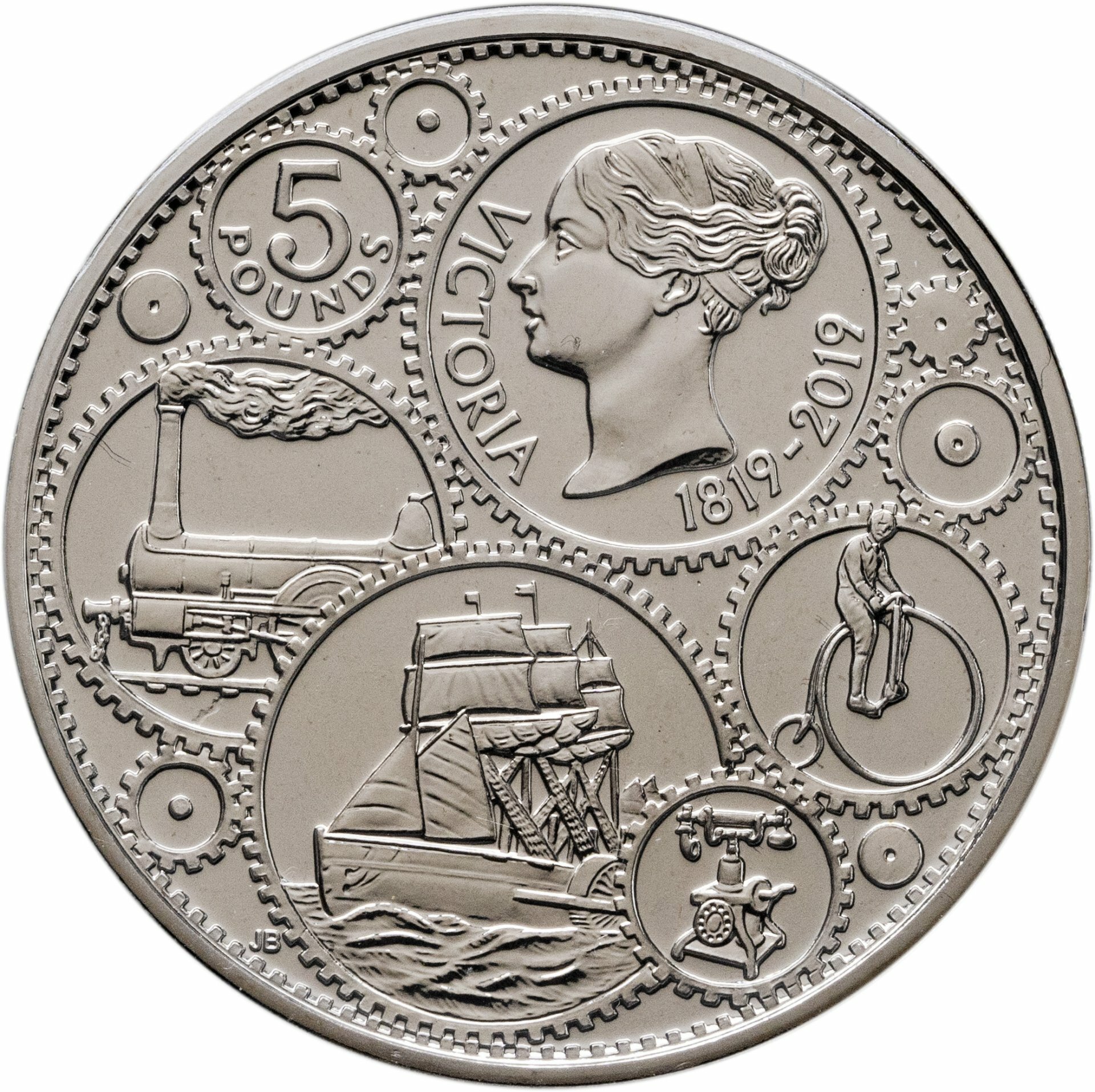Великобритания 5 фунтов 2019 "Королева Виктория Корабль поезд" в буклете, Мельхиор медь-никель, в сохранности BUNC