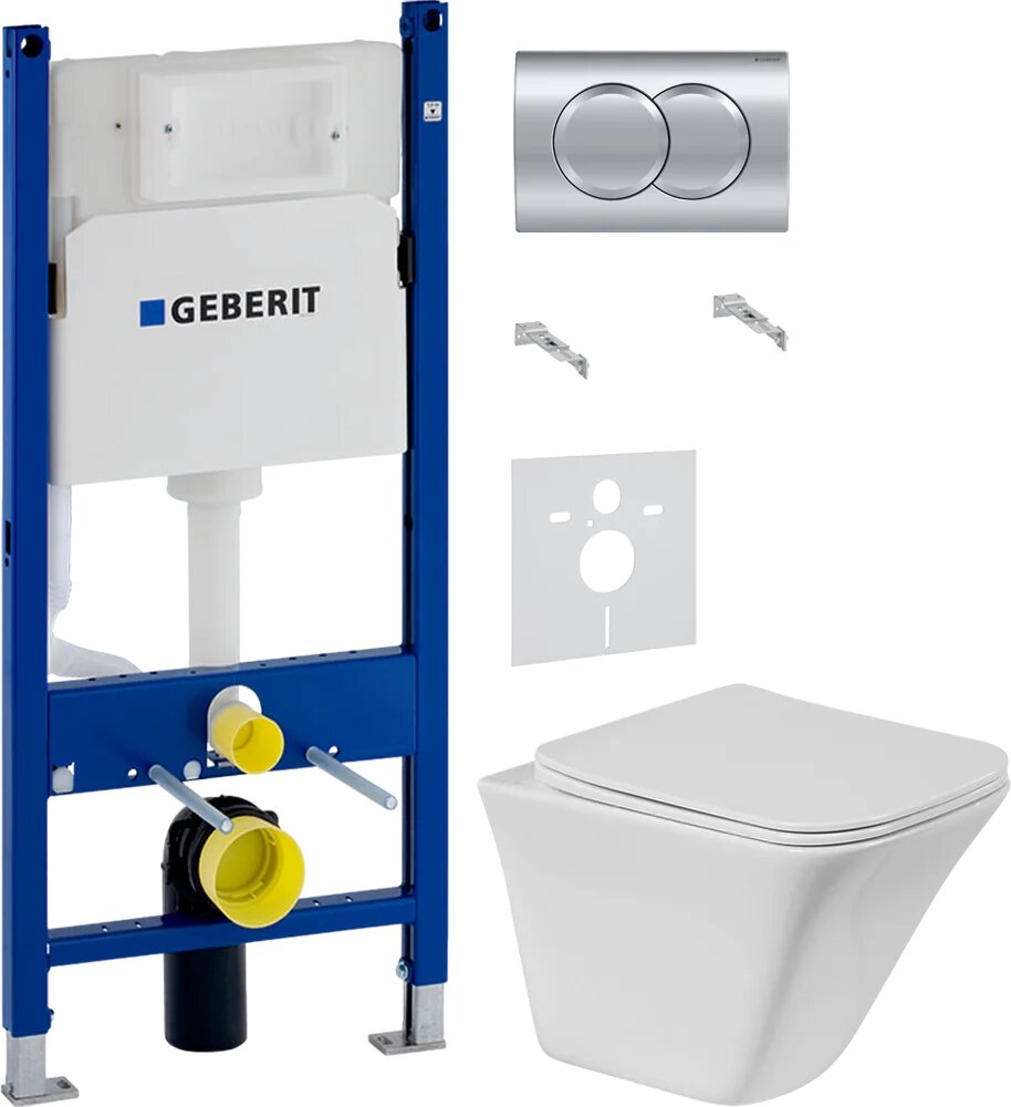 Комплект 4 в 1 Унитаз подвесной BelBagno Marmi BB052CHR / Сиденье BB052SC, с микролифтом / Инсталляция с кнопкой Geberit Duofix Delta 458.149.21.1 цвет хром, Звукоизоляция 156.050.00.1