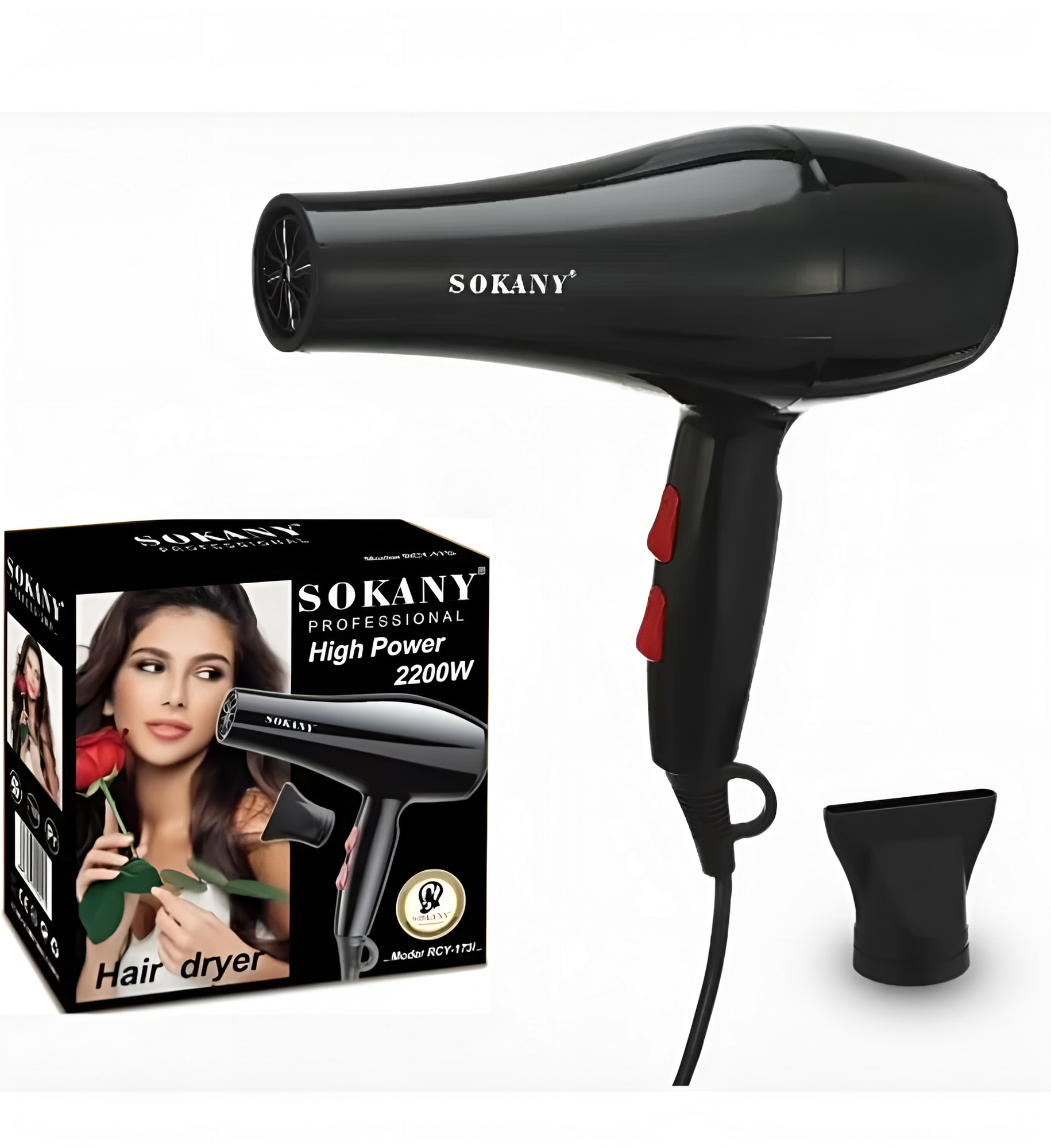 Фен для волос Sokany RCY-173i 2200 Вт, скоростей 2, кол-во насадок 1, черный
