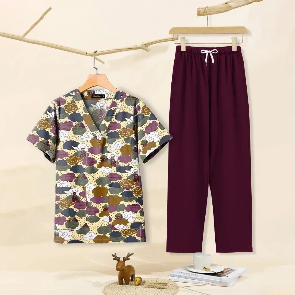 Наборы медицинской одежды из хлопка и полиэстера XXL, top pants set as pic