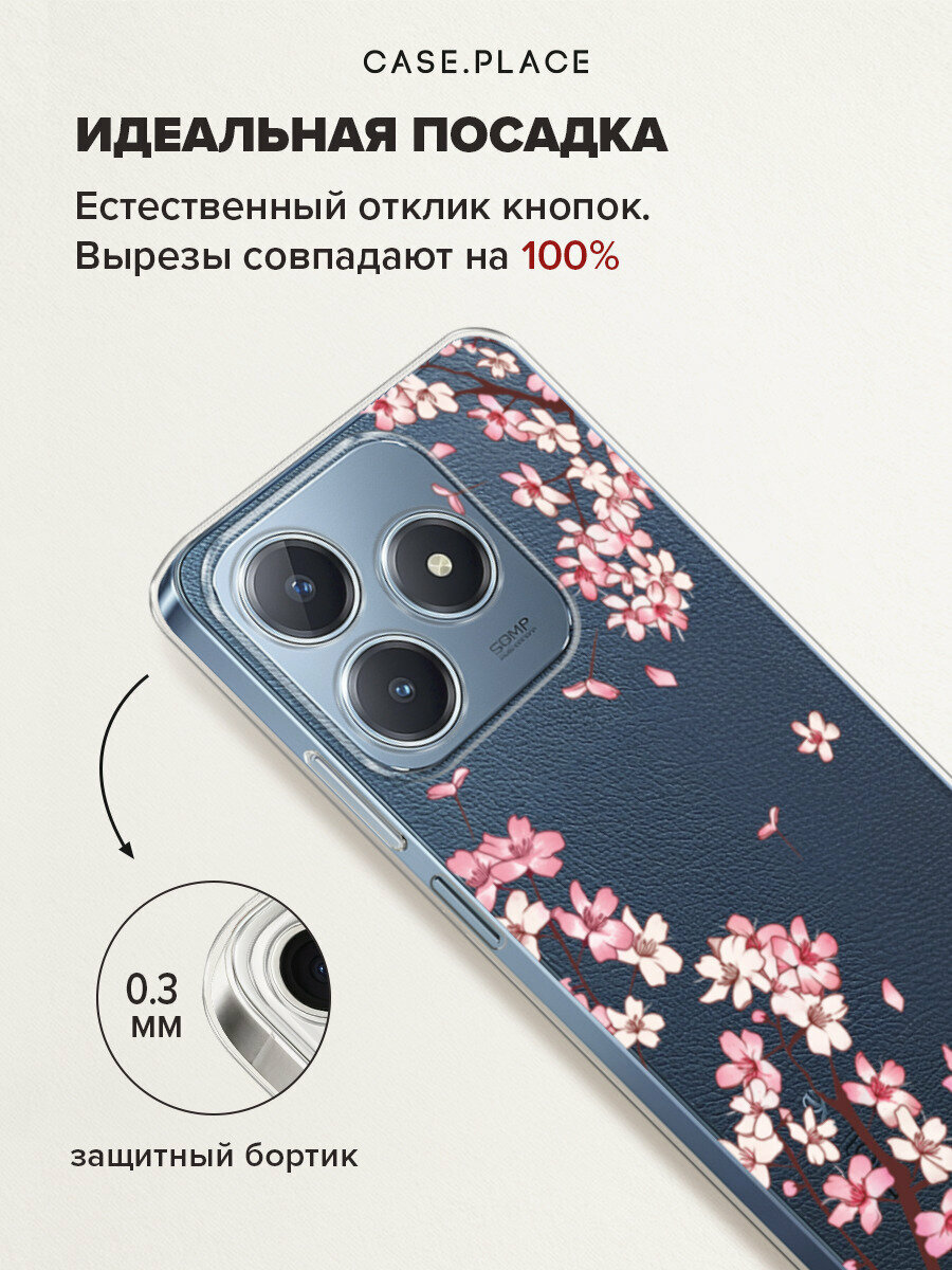 Чехол на Realme C63 / Реалми С63 с принтом "Ветви сакуры 1", прозрачный — фото 1