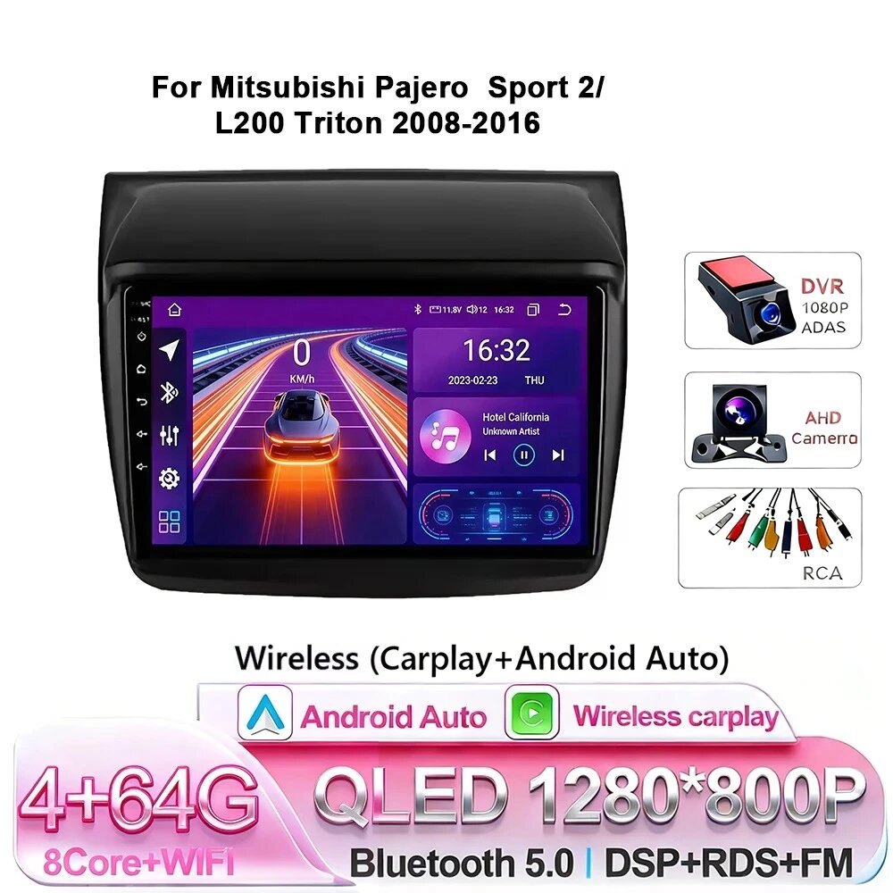 Автомагнитола Android 17 с CarPlay для Mitsubishi L200 2008-2016, мультимедийный V2 4G-64G AHD DVR