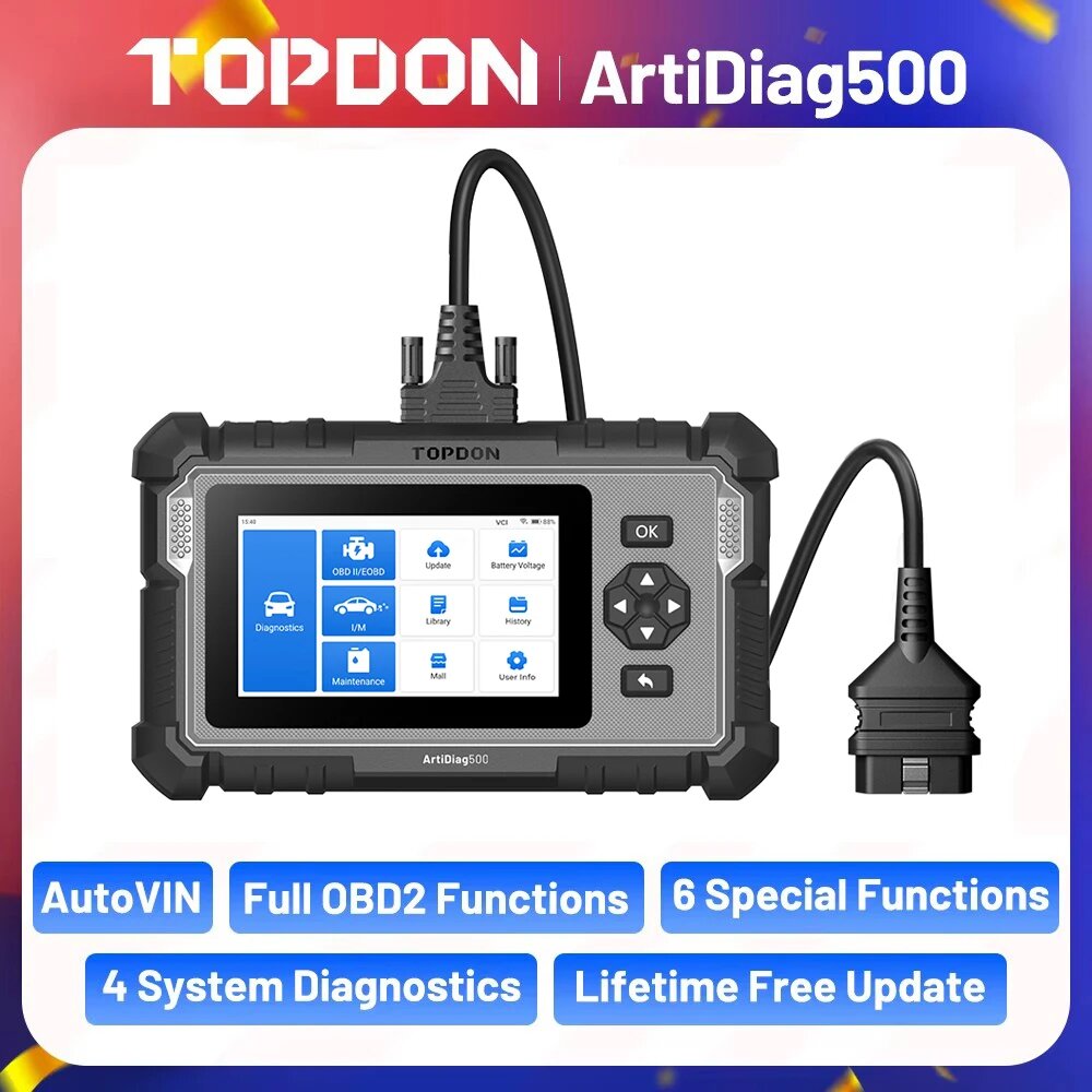 TOPDON ArtiDiag500 Автомобильные диагностические инструменты Сканер OBD2 Инструмент для двигателя/ABS/SRS/КПП Читатель кодов OBD2 Бесплатное обновление