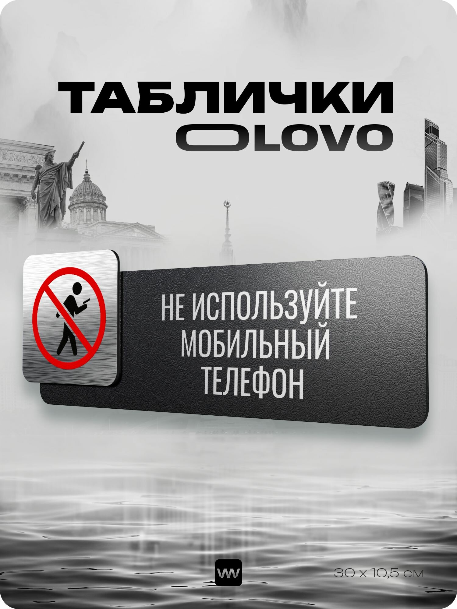 Табличка "Не используйте телефон" на дверь, для офиса, общественного места, серия OLOVO/олово SLV, Айдентика Технолоджи