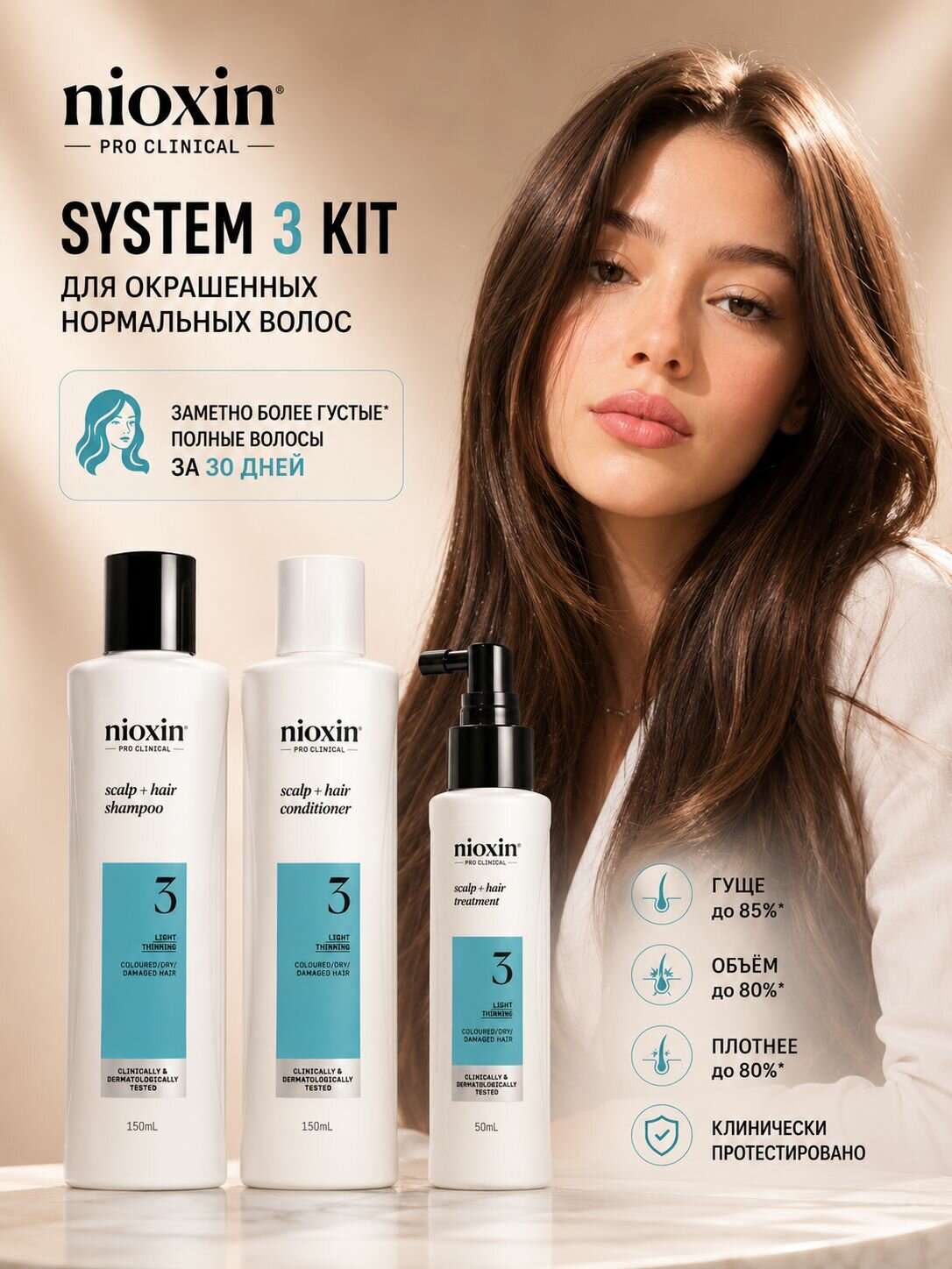 Nioxin - System 3 Kit, Набор для окрашенных нормальных волос, Шампунь 150 мл + Кондиционер 150 мл + Маска 40 мл