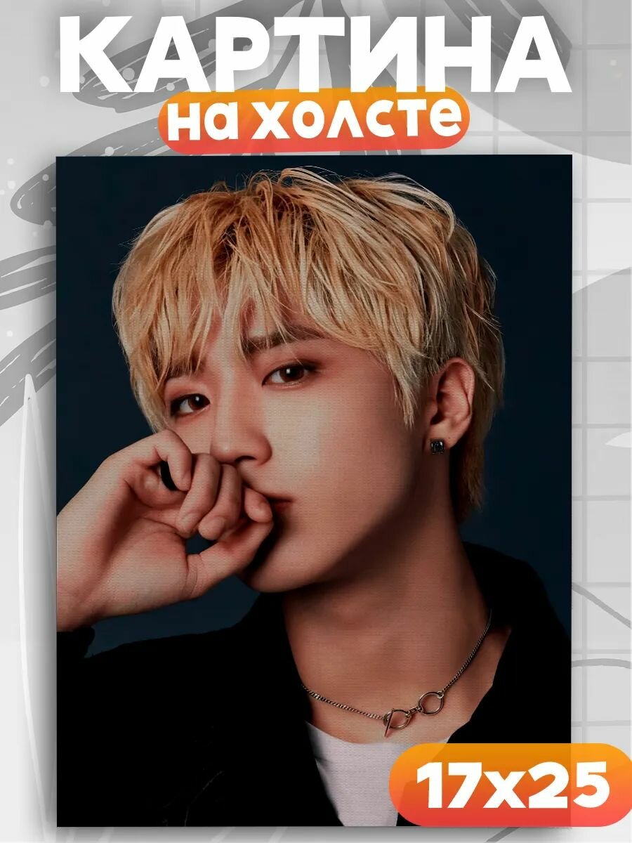 Картина на стену Хан Джисон Stray kids кпоп, на подрамнике, 1шт, 25х17 размер.