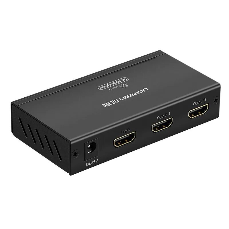 Сплиттер UGREEN 40201 (40201) HDMI 1x2 Splitter с адаптером питания 5V 2A DC. Цвет: черный