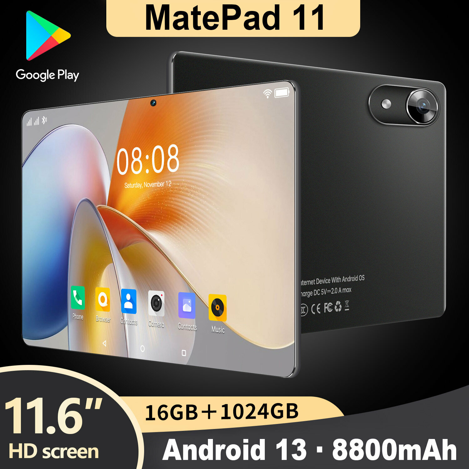 Планшет MatePad Pro 11, 11 дюймов, 1TB, Full HD, Android 13, Удвойте эффективность работы, Чёрный