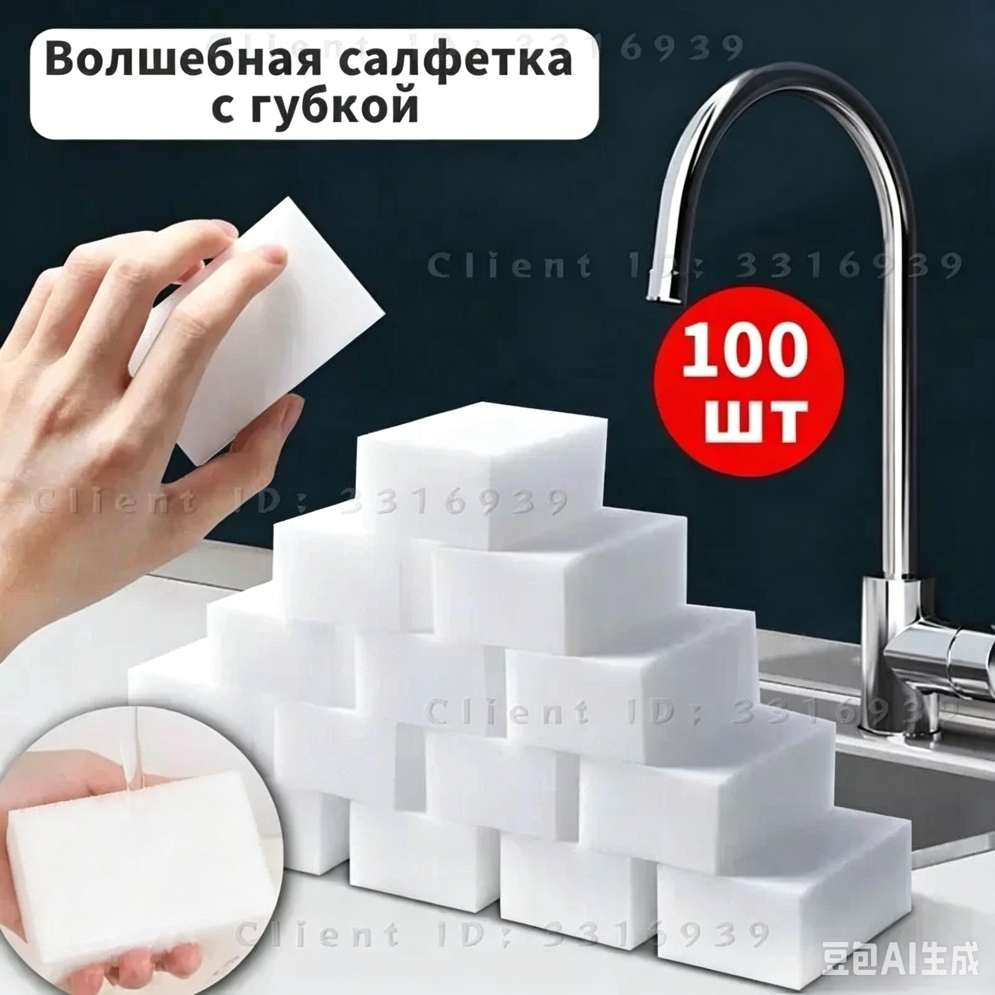 Губка, Меламин, 100 шт.