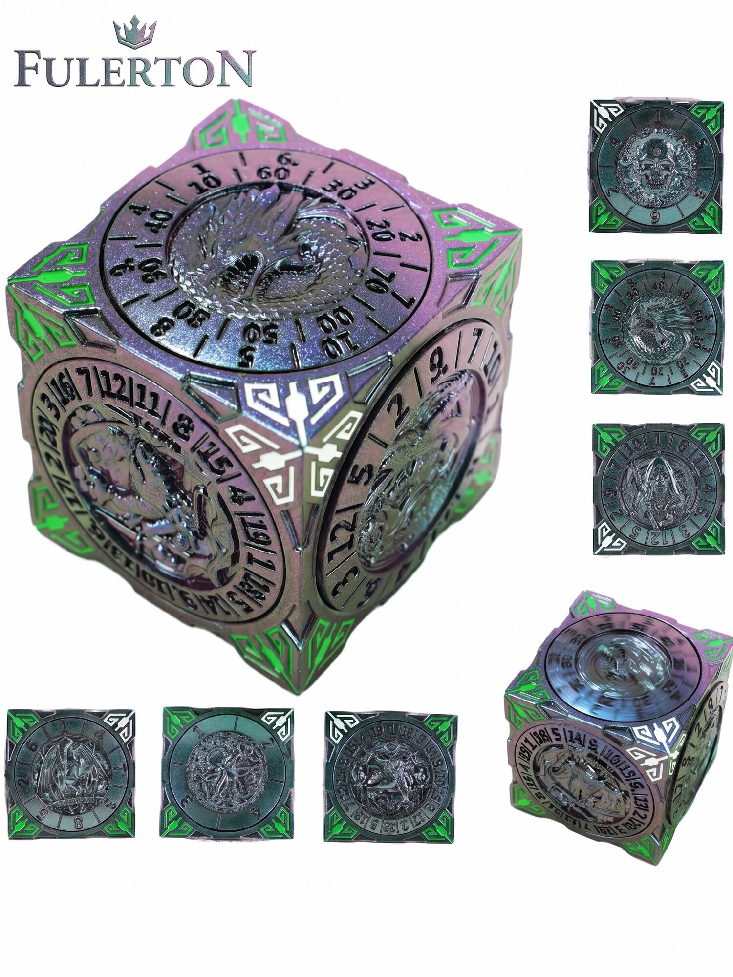 2026 Новые DND Spinner Dice, металлические кубики 7-в-1 с трехмерным облегчением для подземелий и подарков Dragons, многогранных ролевых игровых костей, аксессуаров RPG Fantasy D & D для DM & Player.