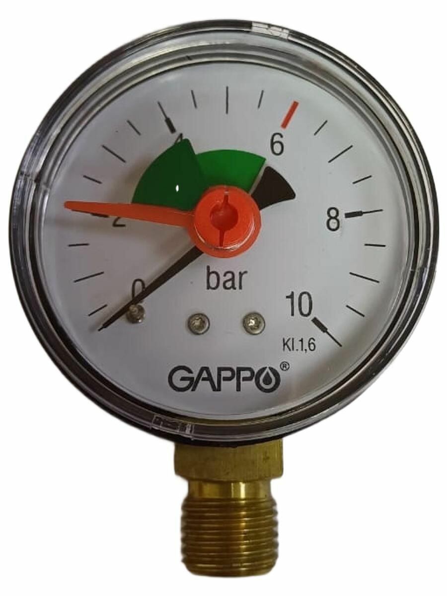 Манометр радиальный с указанием предела Gappo G1470.4 1/4"х10 бар