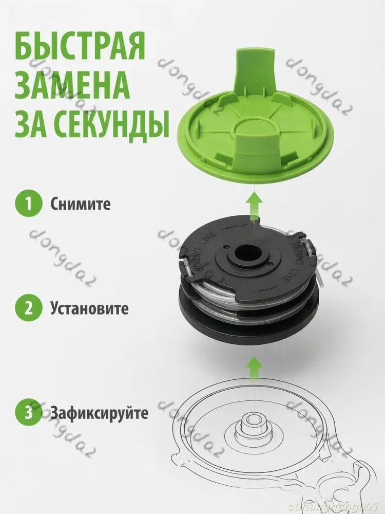 Запасная катушка для триммера Greenworks, диаметр лески 1.65 мм, длина лески 6.4 м, автоматическая подача — фото 1