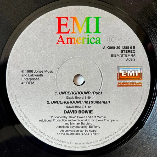 David Bowie - Underground (Extended Dance Mix) VG — фото 1