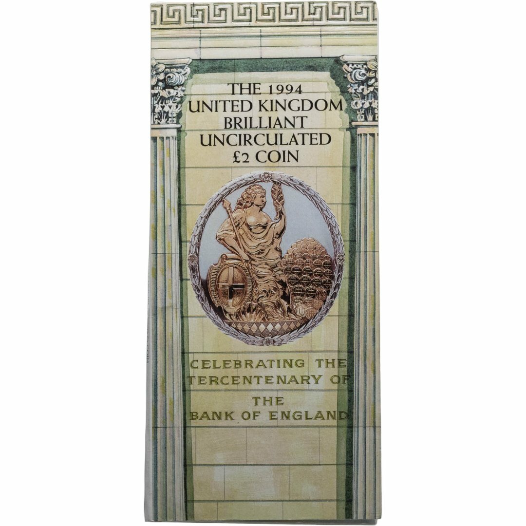 Великобритания 2 фунта 1994 "300 лет банку Англии" UNC в буклете, Латунь